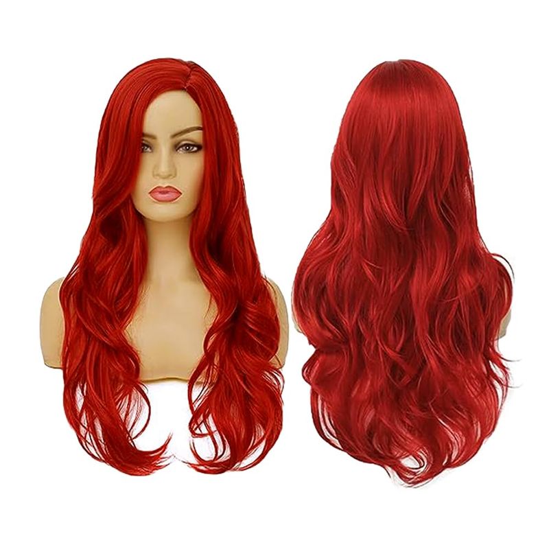 Swiking Red Wavy Wigs for Women Cury Wave Bright Red Side Part ...