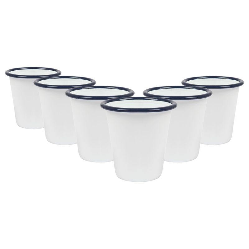 Argon Tableware 300ml Enamel Tumbler Cups with Blue Rims - Pack of 6 ...