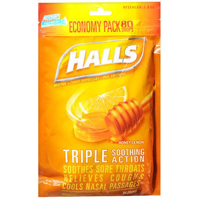 HALLS Honey Lemon Flavor Menthol Drops 80 ct. Bag Triple Soothing action - Online Marketplace ...