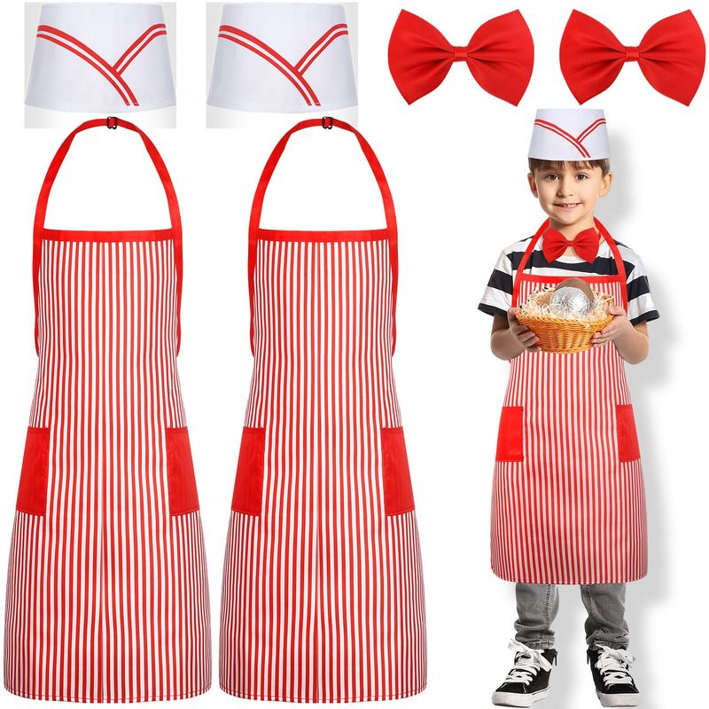 SEEWEY 6 Pcs Kids Halloween Waiter Costume Kit 1950s Waitress Dress up ...