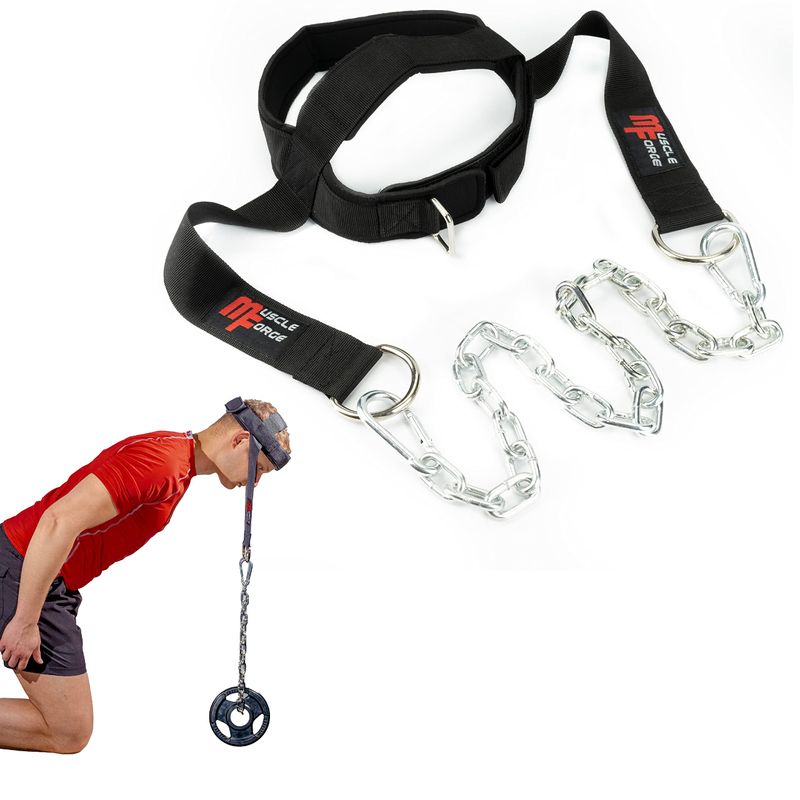 MuscleForge® Head Strap for Neck Training with Chain and Carabiner Hook ...