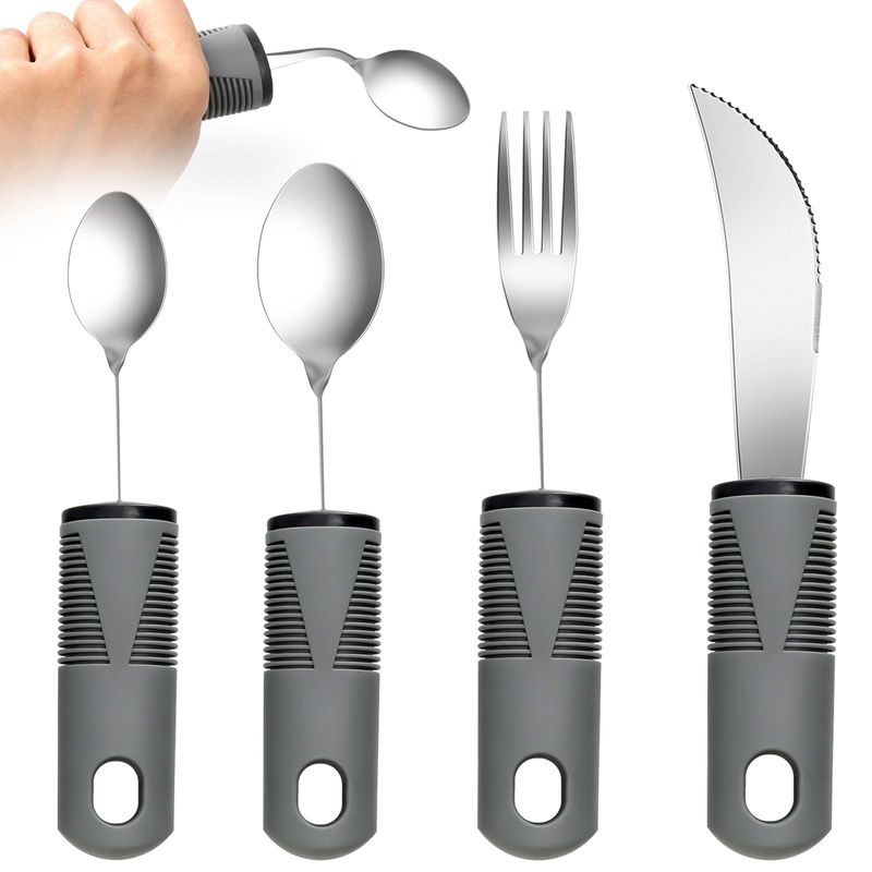 Extra Wide Handles Easy Grip Cutlery Set of 4 Disability Aids,Bendable ...