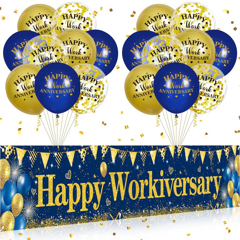 Happy Work Anniversary Decorations Banner Blue Gold Happy Workiversary ...