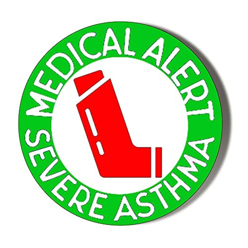 Medical Alert, Severe Asthma, RED Inhaler, Green Background White ...