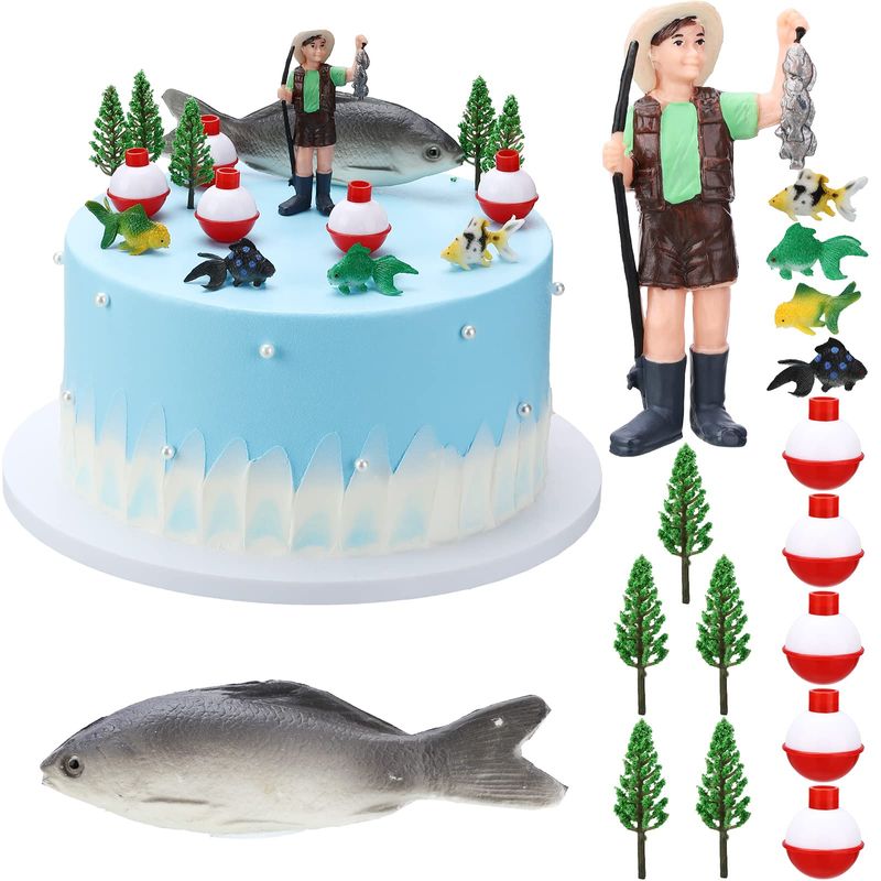 16 Pcs, Decoration Gone fishing cake Topper Fisherman Fishing Birthday ...