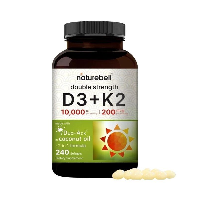 Vitamin D3 K2, 10,000 IU Vitamin D, 200 mcg Vitamin K MK-7, 240 ...