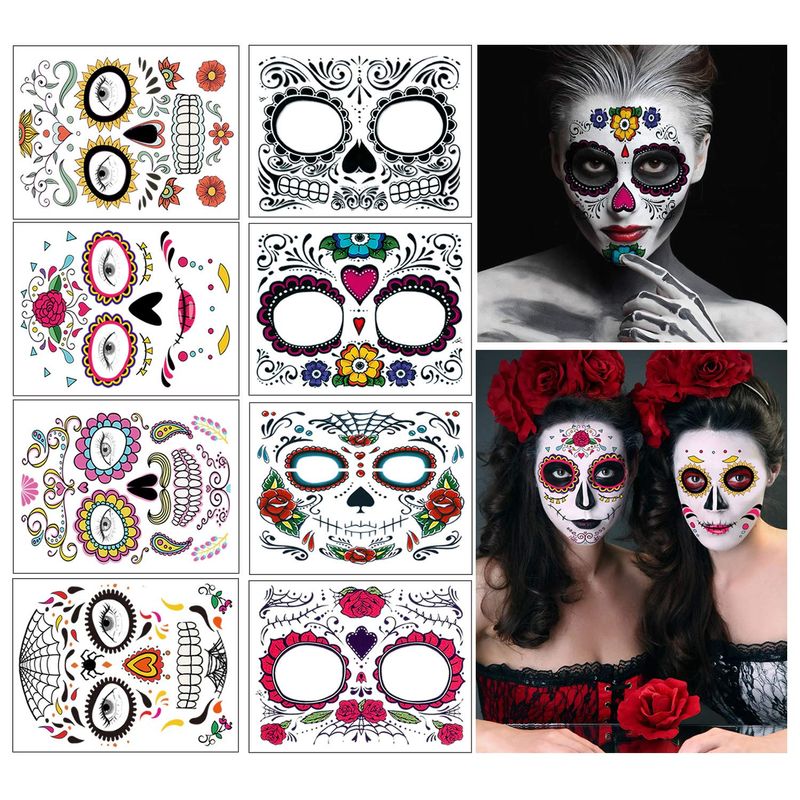 Temporary Face Tattoo, 8 Kits Tattoos Sugar Skull Stickers Day of The ...
