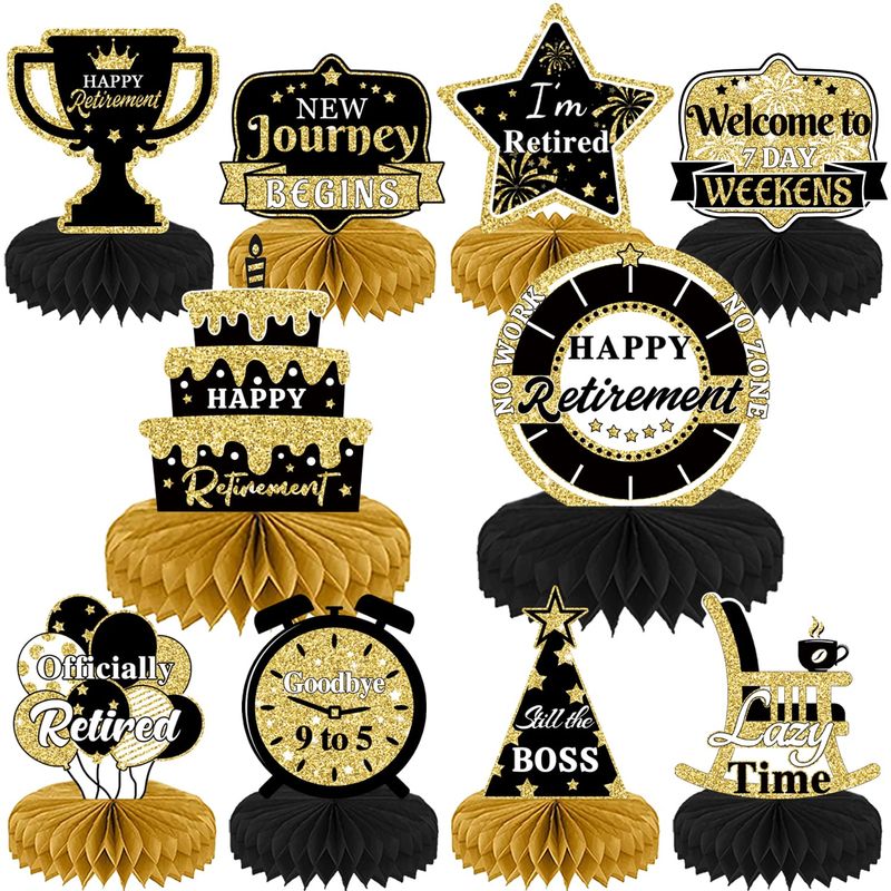 10PCS Retirement Party Decorations，Retirement Honeycomb Centerpieces ...