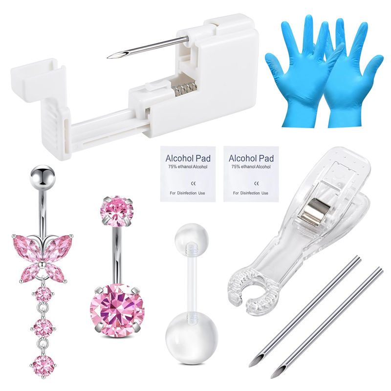 WillTen 10Pcs Piercing Kit,Belly Button Piercing Kit with Piercing Gun, Extra 13G 14G Piercing ...