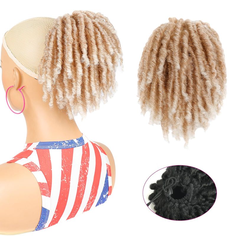 8”Dreadlock Drawstring Ponytail Faux locs Ponytail Synthetic Bun ...