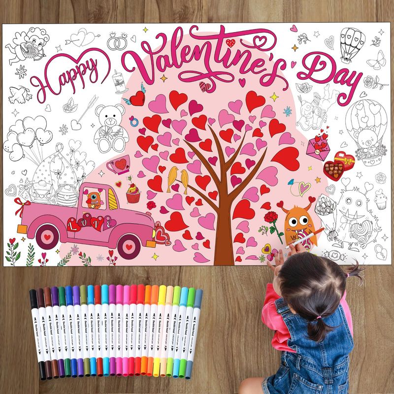 Faccito Valentines Giant Coloring Poster 50.4"x 31.5" Happy Valentine's ...