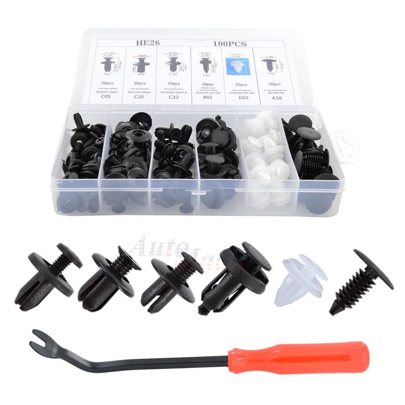 100 Car Retainer Auto Fasteners Push Trim Clips 6Size Pin Bumper Rivet ...