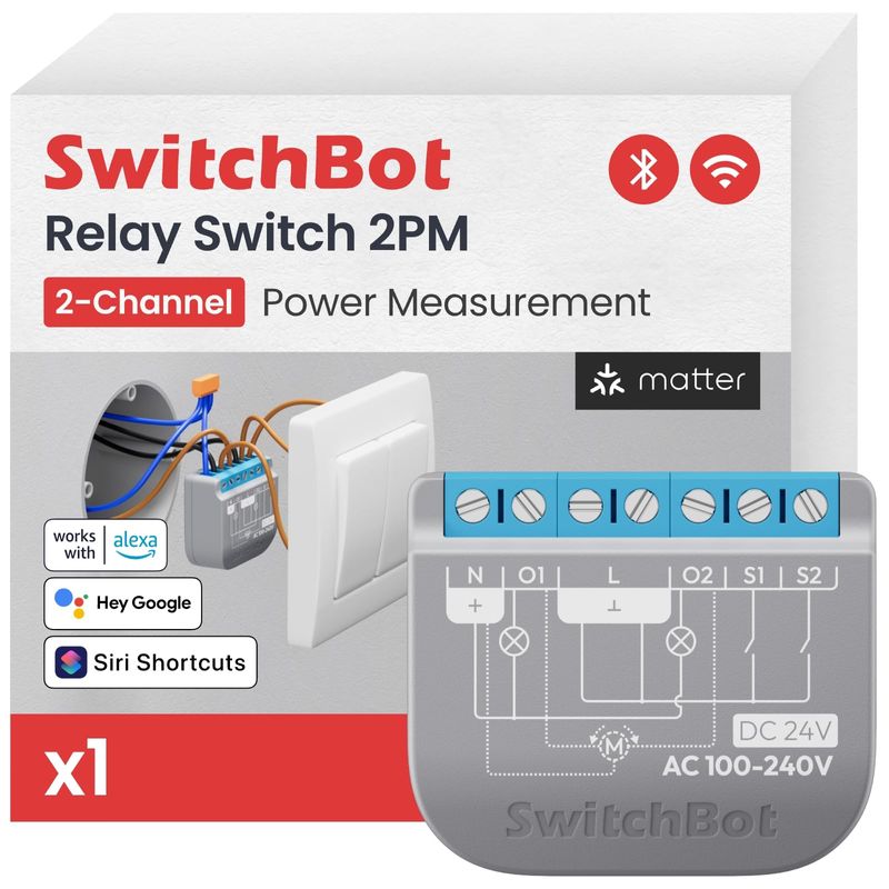 SwitchBot Smart Relay Switch 2PM, Power Metering Smart Relay Module with Built-in Hub, Wi-Fi ...