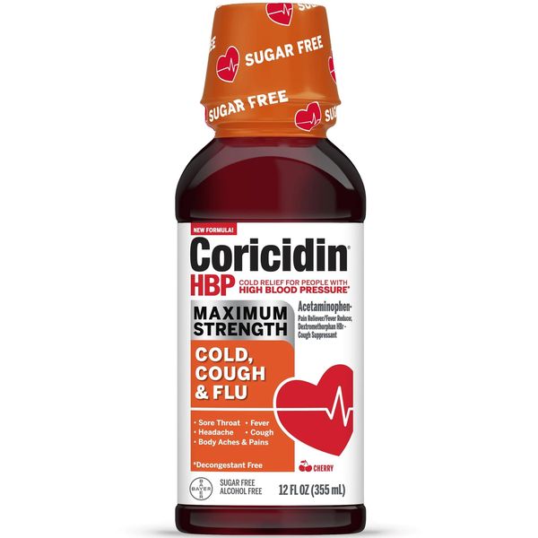 Coricidin HBP Maximum Strength Cold, Cough & Flu Sugar-Free Liquid - 12 ...