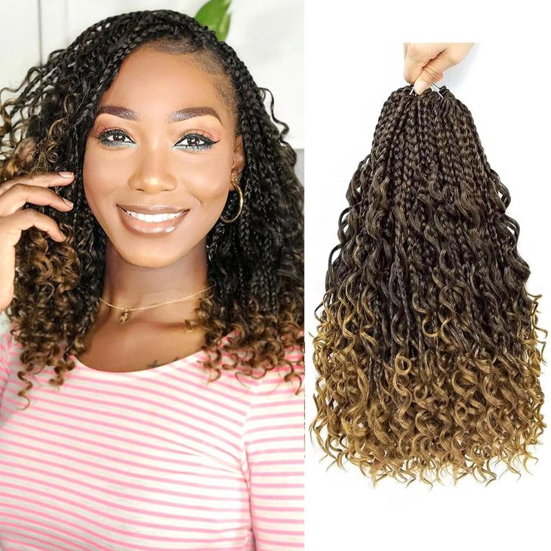 10Inch 8Packs Boho Box Braids Crochet Hair with Curly Ends Pre Looped ...