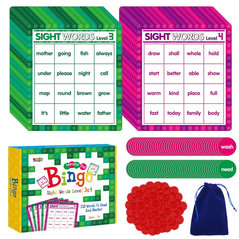Sight Word Bingo Game, 120 Sight Words Learn to Read Level 3 & Level 4 ...