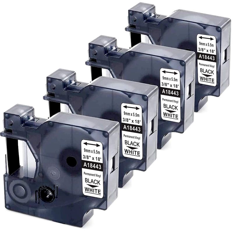 4X MarkField Compatible Label Tape Replacement for Dymo Rhino 18443 9mm x 5.5m Industrial Vinyl ...