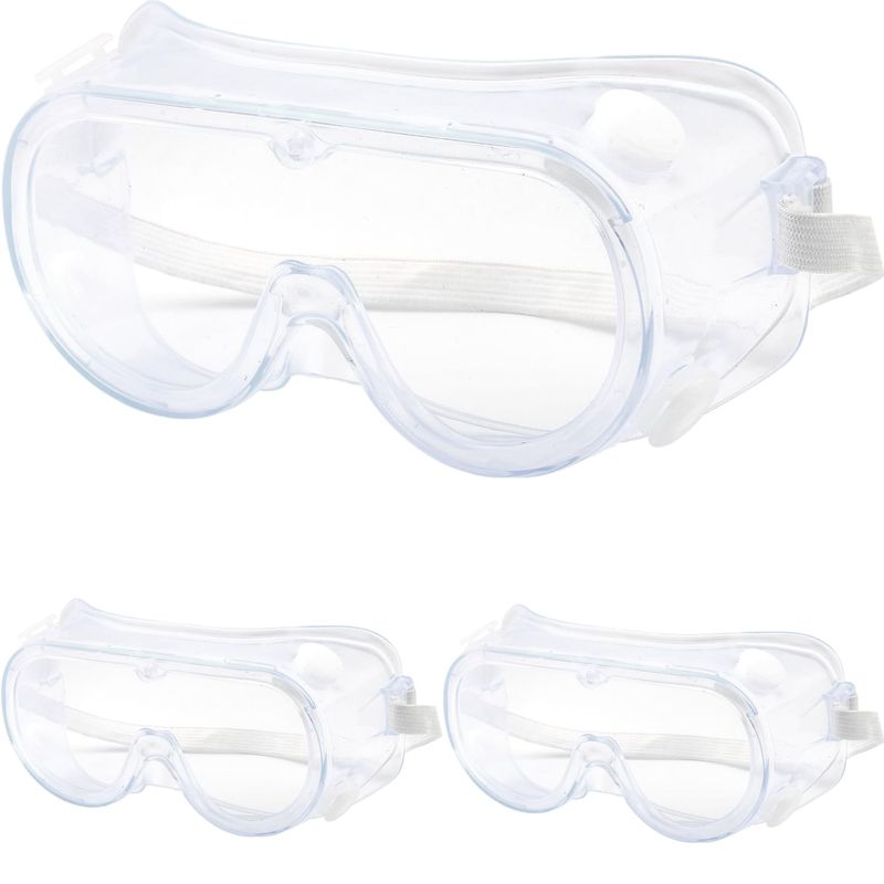 Eyeglasstor 3 Pack Safety Goggles Protective Adjustable Goggles Over Glasses Splash Eye ...