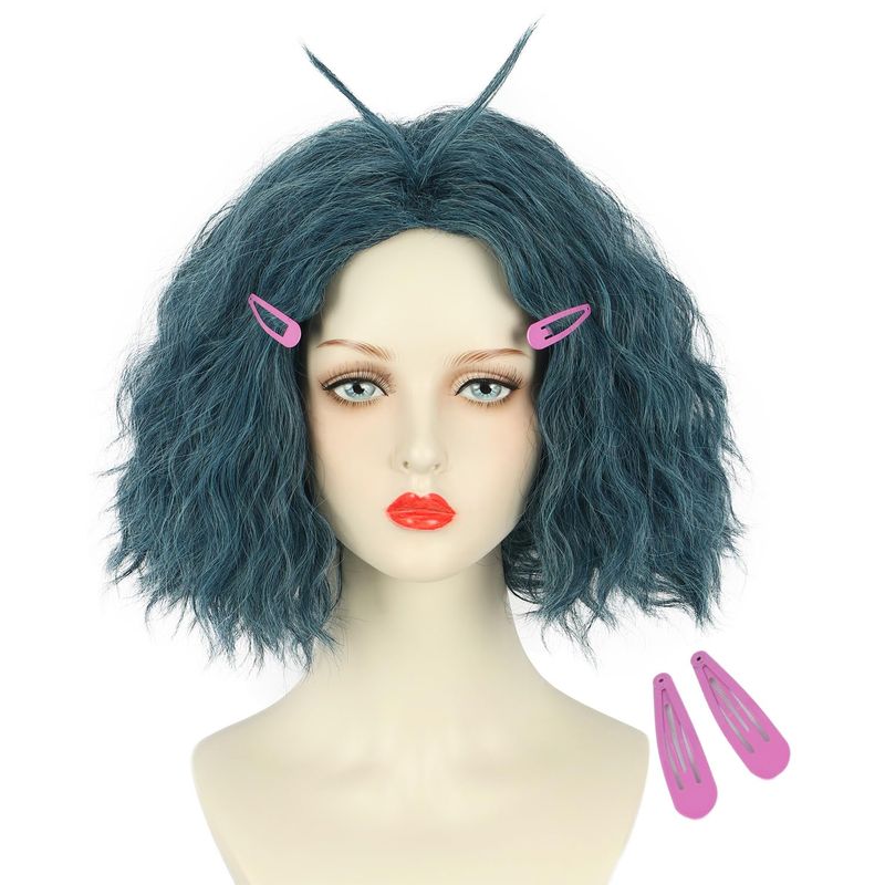 yuehong Short Dark Green Curly Wig Anime Wig Halloween Cosplay Costume ...