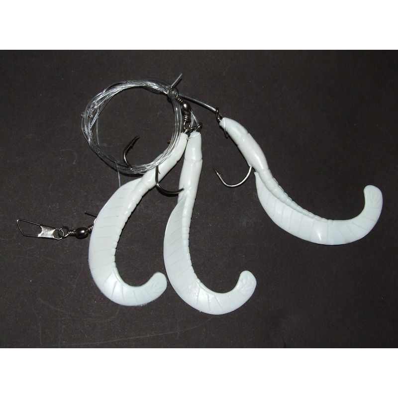 SUPER CATCH GHOST GRUB RIG LURE 3 x 6/0 HOOK BOAT WRECK BASS COD SEA ...