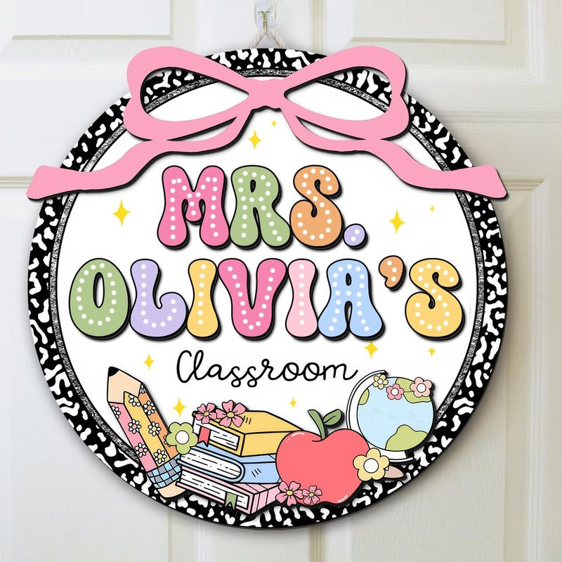 Personalized Teacher Door Sign, Custom Classroom Welcome Signs, Pink ...