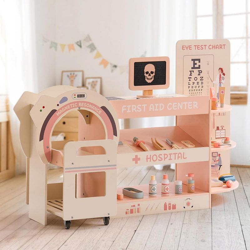 Robud Wooden Kids Pretend Play Emergency Operating Table Medical Center ...
