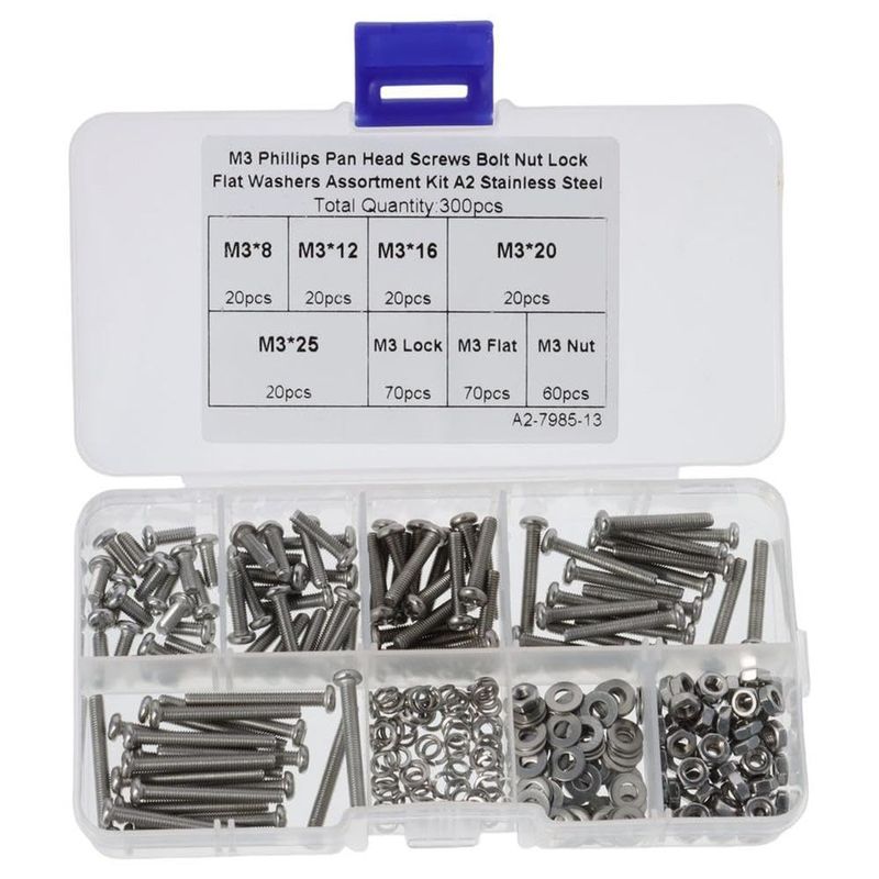 Fudeshe 300 Pieces M3 Bolt Nut,304 Stainless Steel Lock Washers Screw ...