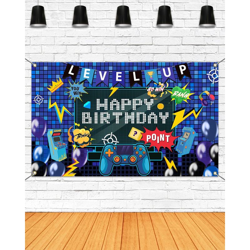 Mocsicka Video Game Birthday Backdrop Banner Game on Happy Birthday ...