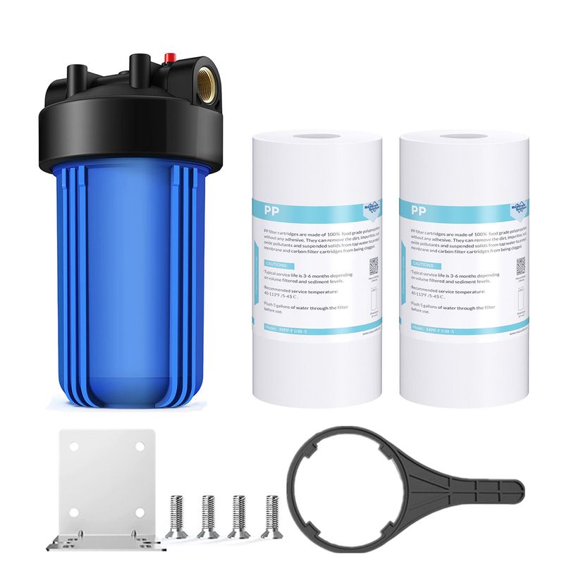 10 Inch Big Blue Whole House Water Filter Housing & 2PCS 10" x 4.5" PP ...