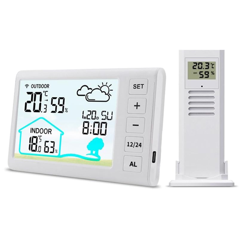 Wireless Weather Station with Outdoor Sensor, Digital DCF Radio Clock ...