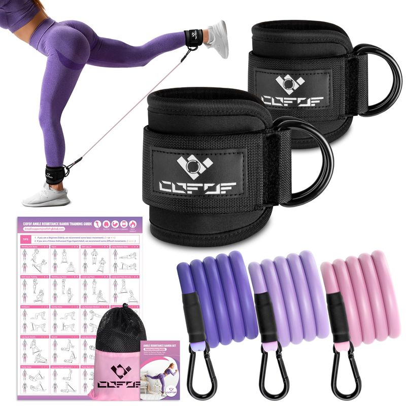 Ankle Resistance Bands with Cuffs for Working Out, Leg Glute Exercise Equipment with Training ...