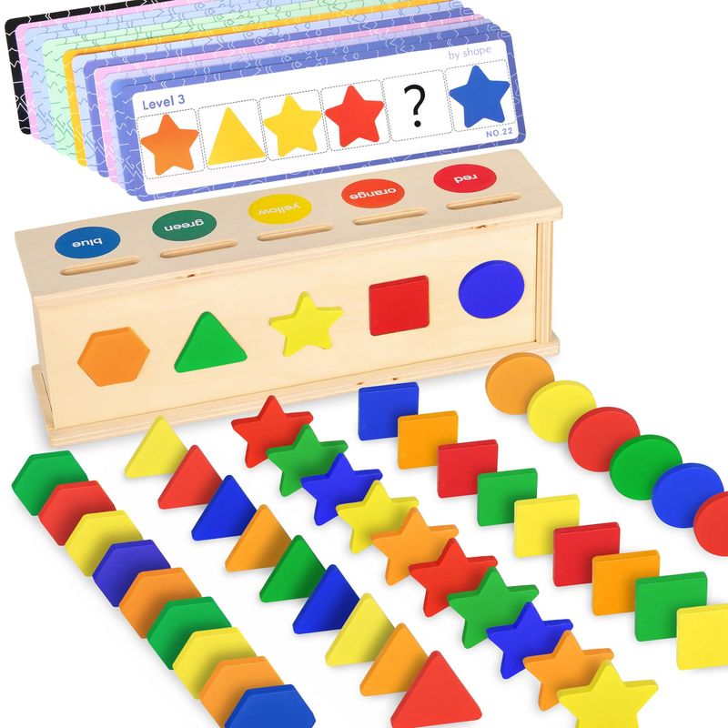 Wooden Color Shape Sorter Toys for Toddlers 1 2 3 4 Year Old, Color ...