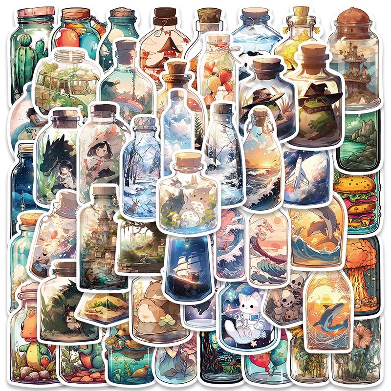 Aesthetic Sticker Set, Waterproof World in a Bottle Sticker, Cartoon ...