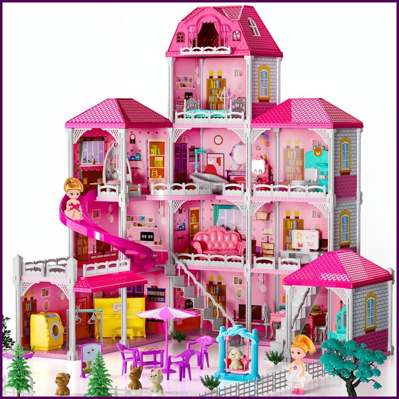 Doll House Dreamhouse Girls - 4-Story 12 Rooms Playhouse with 2 Dolls ...