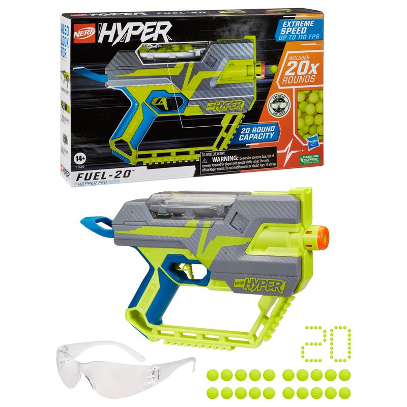 Nerf Hyper Fuel-20 Blaster, 20 Nerf Hyper Rounds, Up to 110 Fps ...