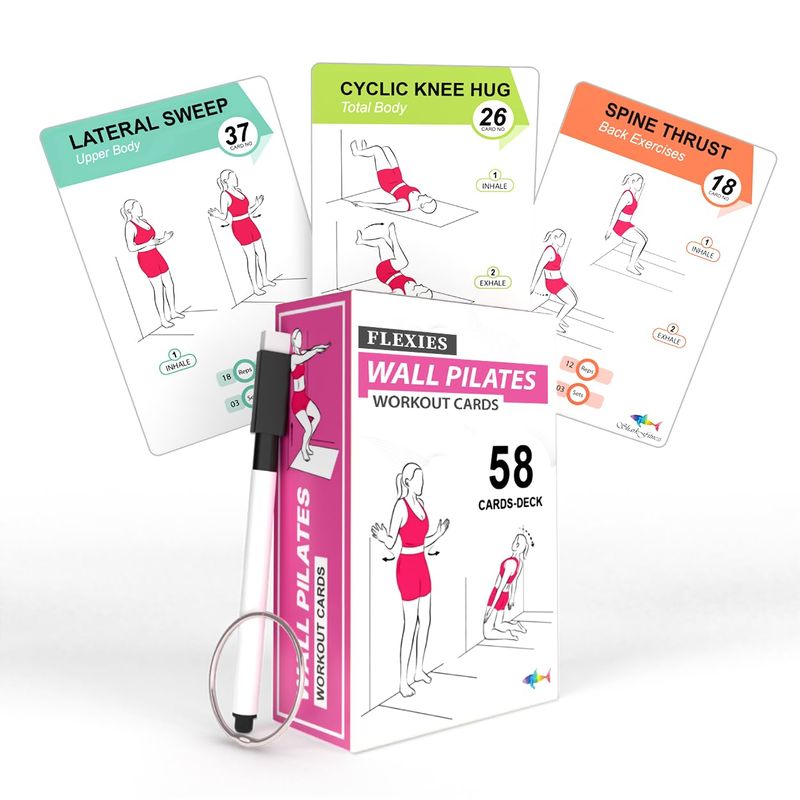 Flexies Wall Pilates Workouts For Women - 58 Exercise Cards with Wall ...