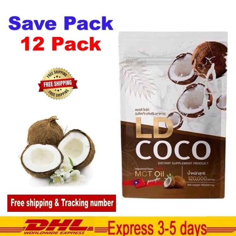 12 Packs LD COCO Coconut MCT Oil Powder Cold Pressed Burn Fat Weight ...