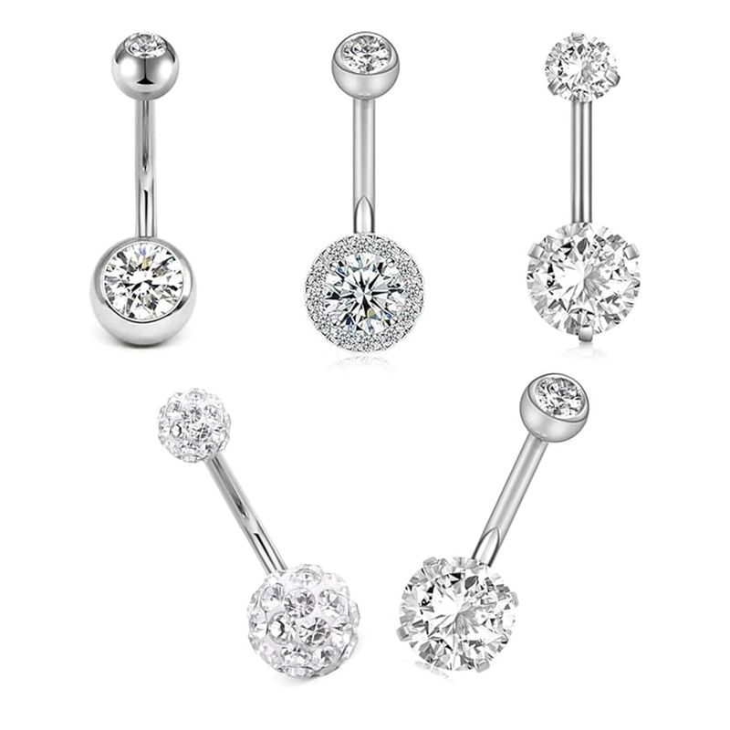 5 Piece Set Belly Button Bars, Belly bar, Belly Button Piercing, Silver ...