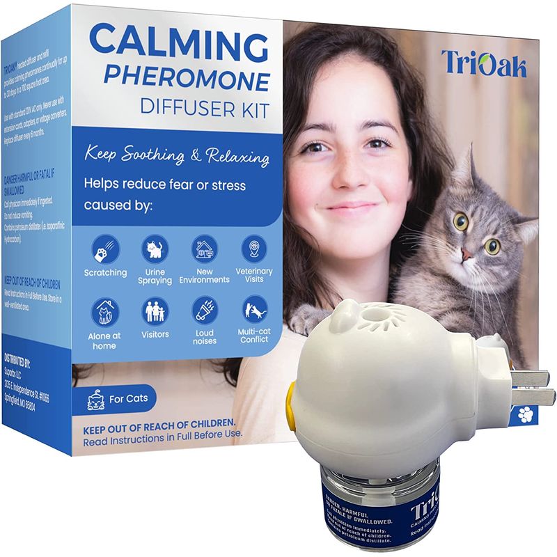 TriOak Cat Calming Diffuser, Cat Anxiety Relief, Cat Pheromone Diffuser ...
