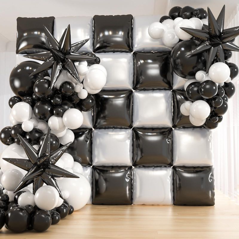 25pcs Black and White Double sided Foil Square Balloon Backdrop Wall ...