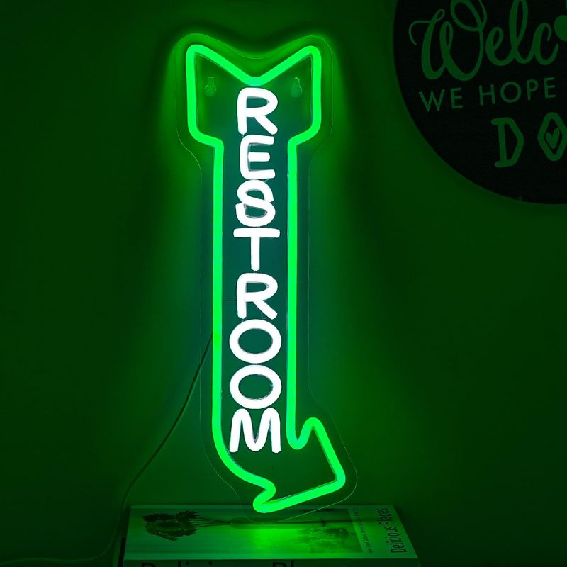 Alkkign Restroom Neon Signs for Wall Decor Toilet Neon Sign Cool White ...