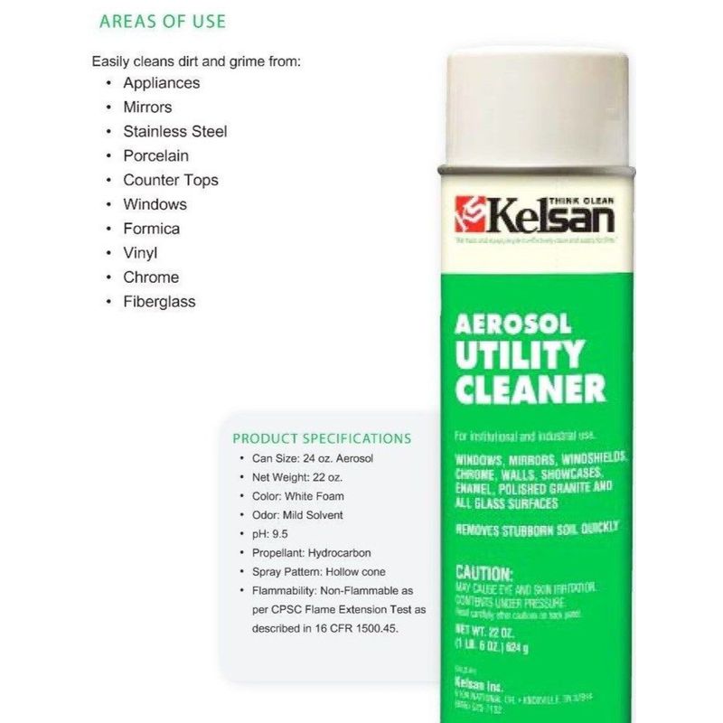 Aerosol UTILITY CLEANER FoaM SpraY Glass Window Clean Shine 22oz KELSAN ...