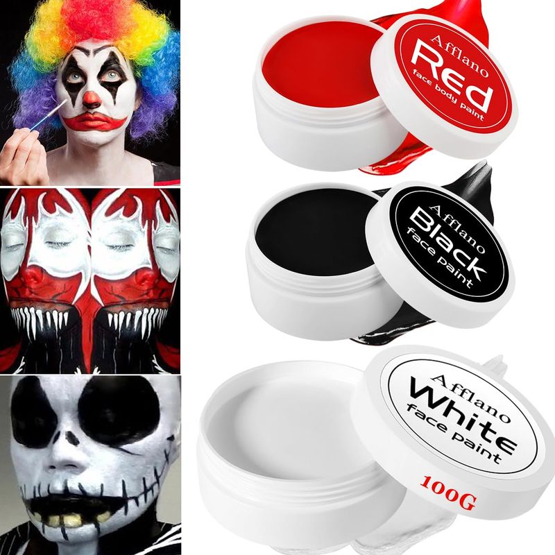 Halloween Clown Makeup Black White Red Body Paint, Afflano Pro Red ...