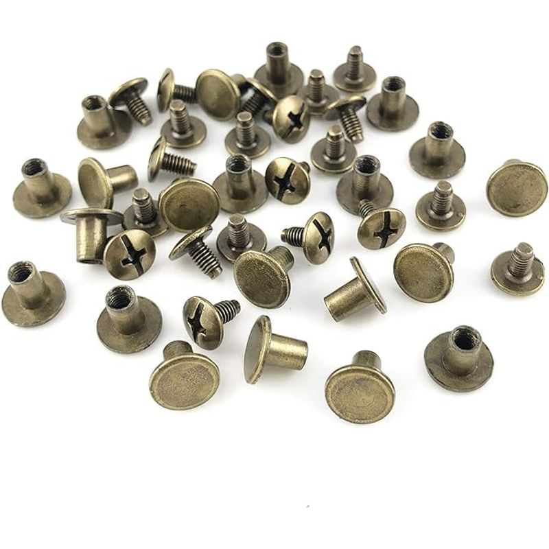 100 Sets Chicago Screws for Leathercraft Round Flat Head Metal Buttons ...