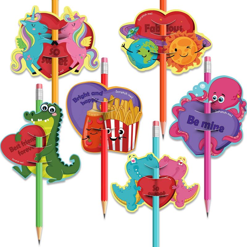 Outus 36 Pieces Valentine's Day Cards for Kids Scratch and Sniff Pencil ...