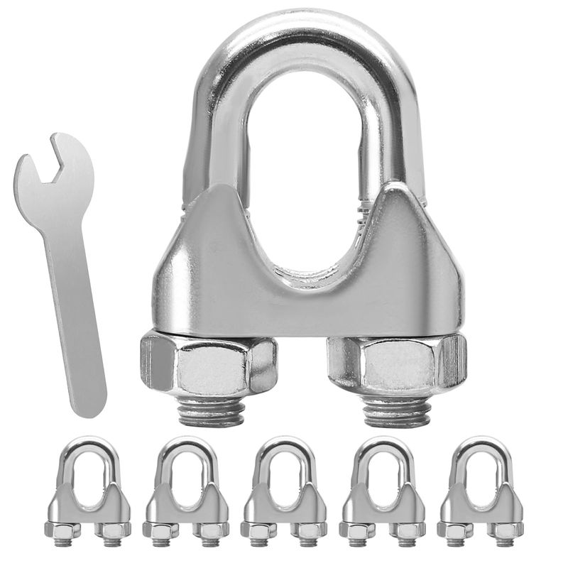 HARSKIYER 6 Pcs 3/8 Inch M10 Wire Rope Clamp with Wrench, 304 Stainless ...
