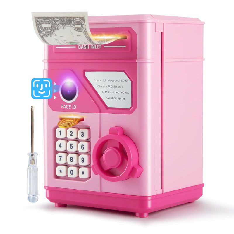Electronic Piggy Bank for Kids Safe 2024, Pink Money Savings Bank with ...
