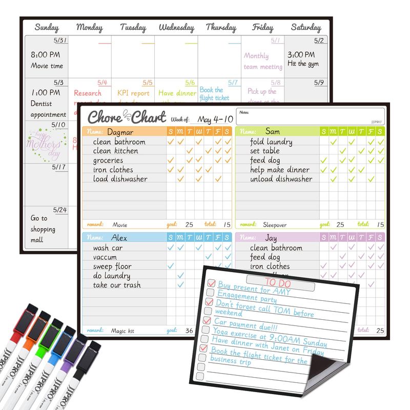 Magnetic Dry Erase Chore Chart and Calendar Bundle for Fridge - Chore ...