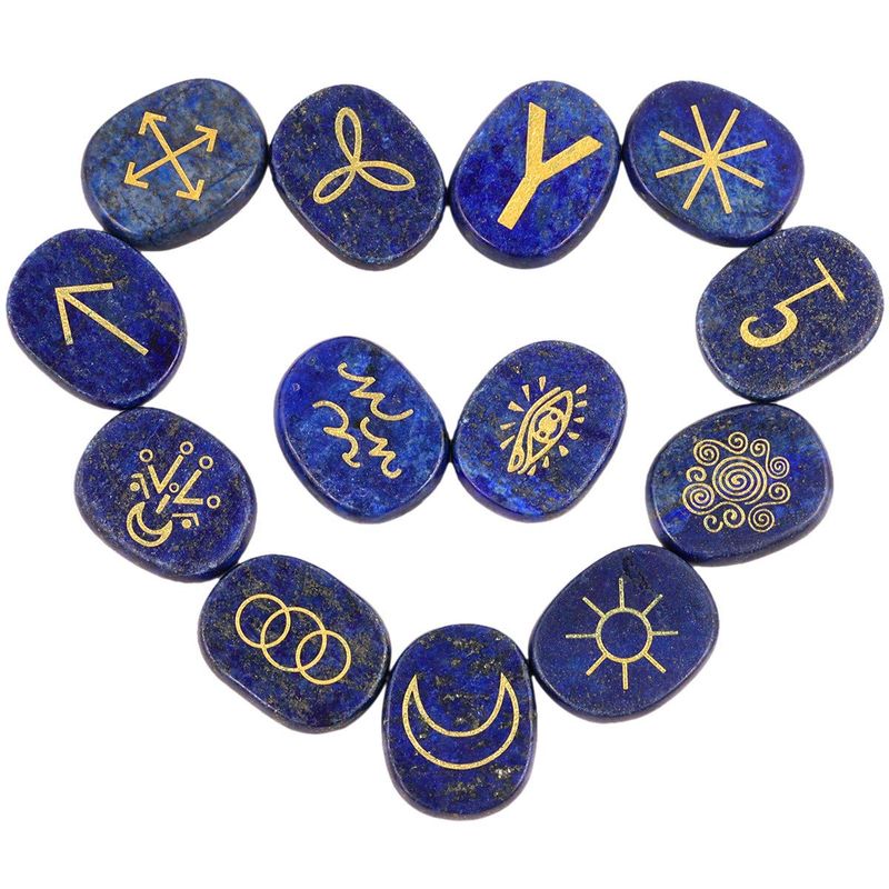 KYEYGWO Lapis Lazuli Witches Runes Set, Rune Stones with Engraved Gypsy ...