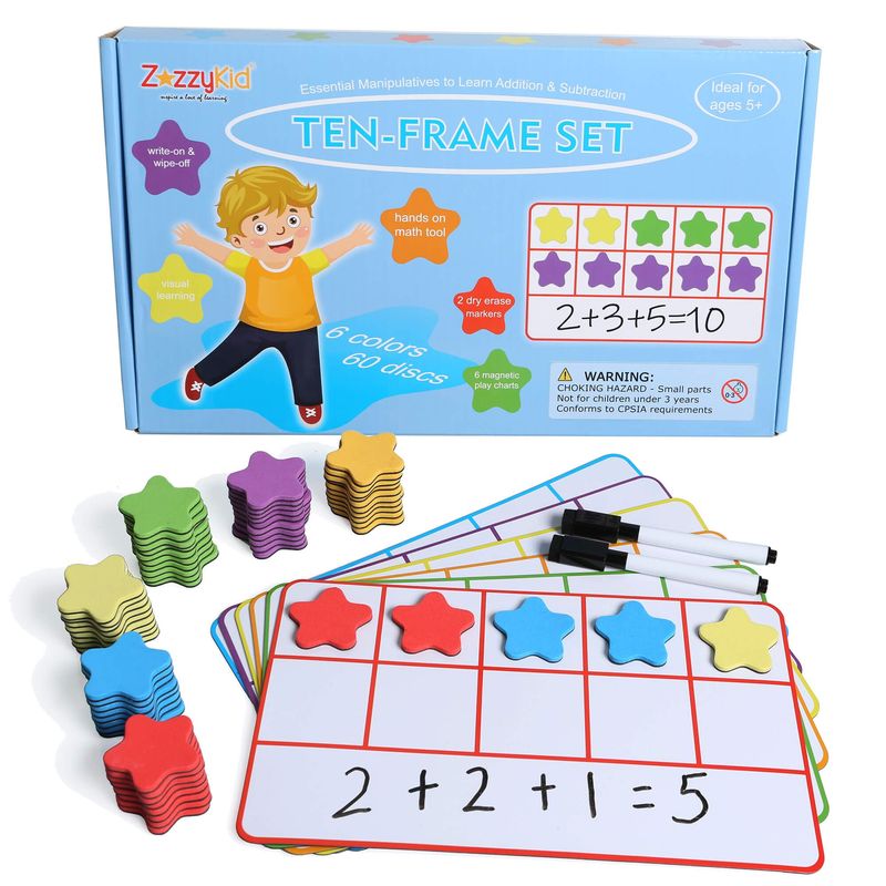 ZazzyKid Magnetic Ten-Frame Set: Math Manipulatives for Classroom Learning Counting Games for ...